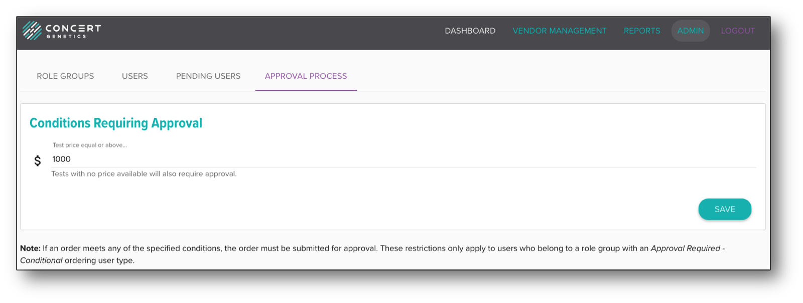Approval Process · Concert Genetics User Guide