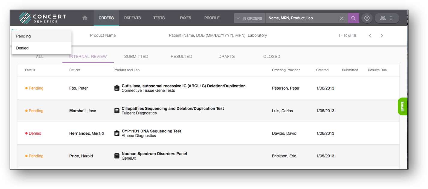 Navigating Your Order Folders · Concert Genetics User Guide